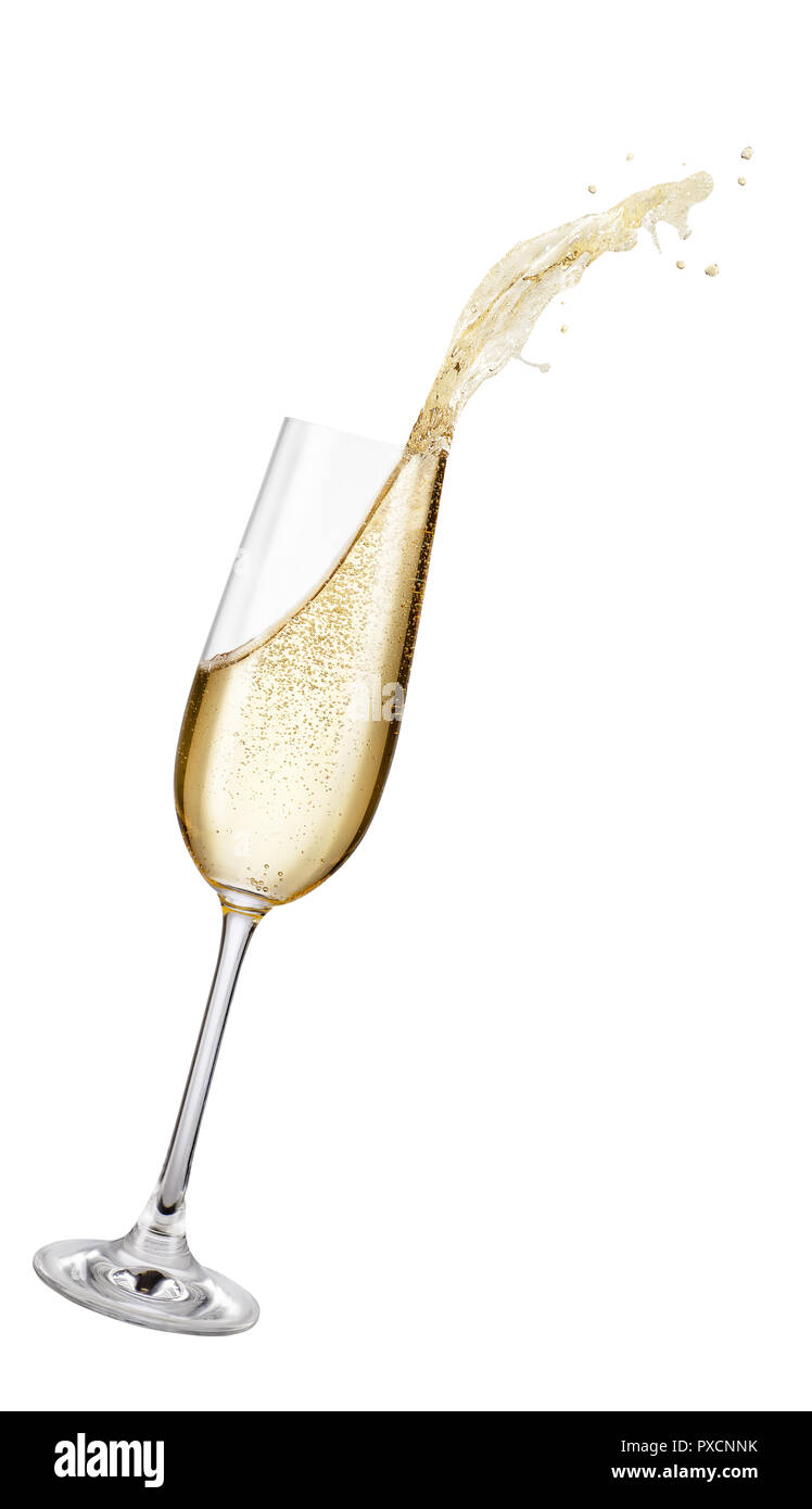 glass of champagne with splash isolated on white background Stock Photo ...