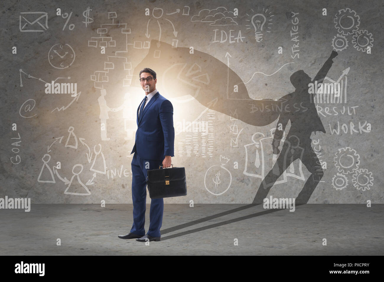 Businessman and his shadow in business concept Stock Photo - Alamy