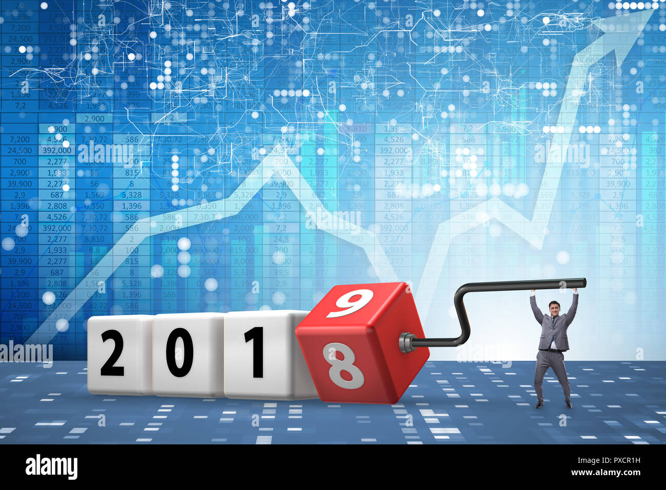 Businessman employee rotating cube to reveal number 2019 Stock Photo ...