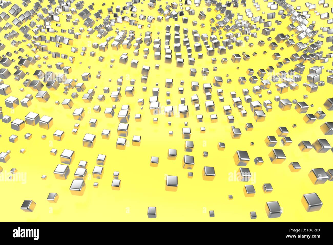 Silver or white gold platinum blocks cubes over light yellow wave ...