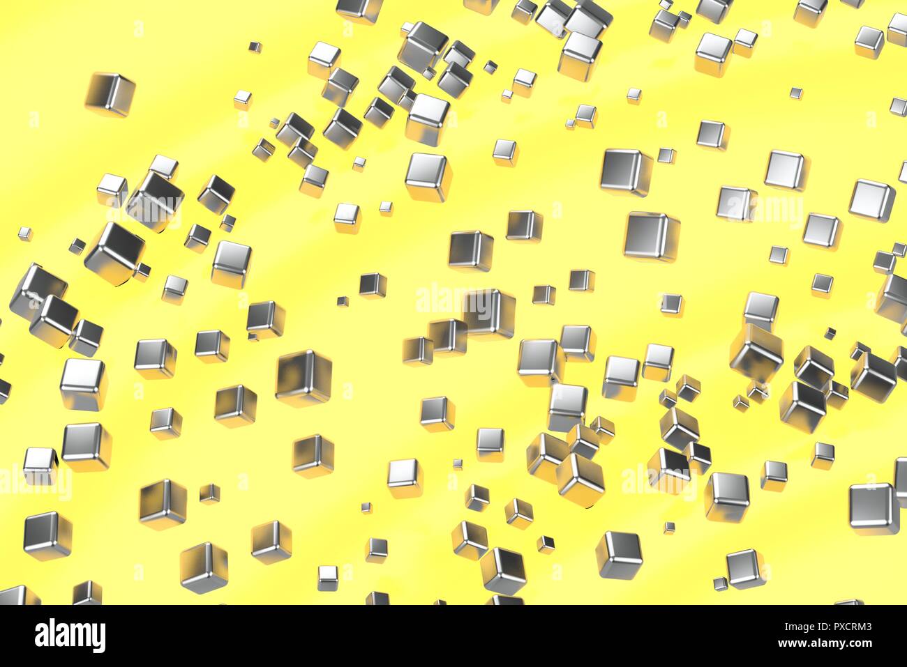 Silver or white gold platinum blocks cubes over light yellow wave ...