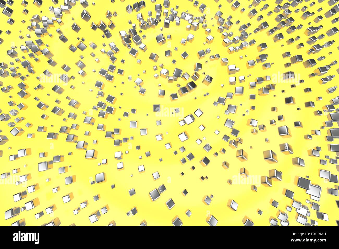 Silver or white gold platinum blocks cubes over light yellow wave ...
