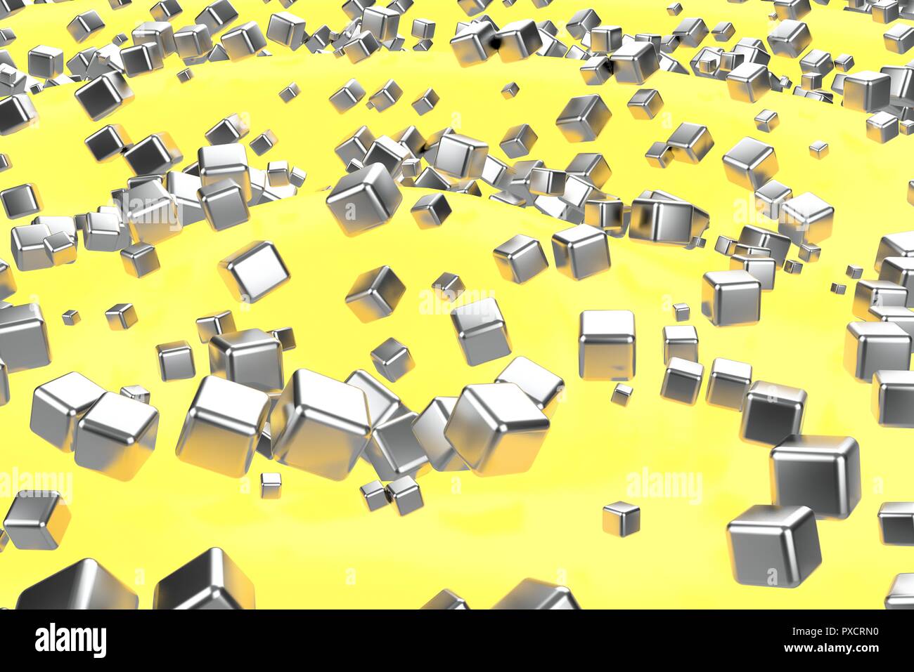 Silver or white gold platinum blocks cubes over light yellow wave ...