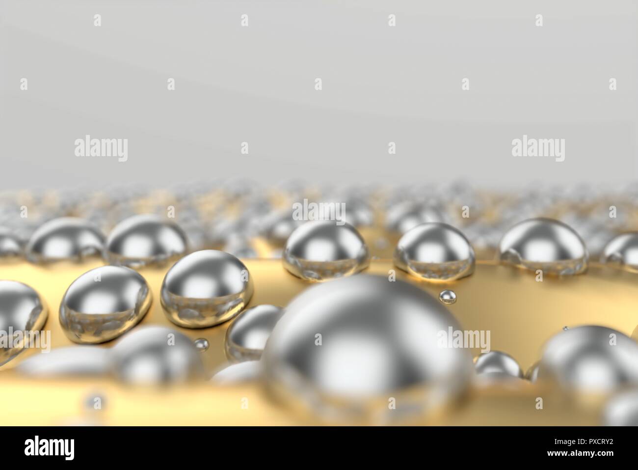 Silver or white gold platinum spheres over metal yellow wave background ...