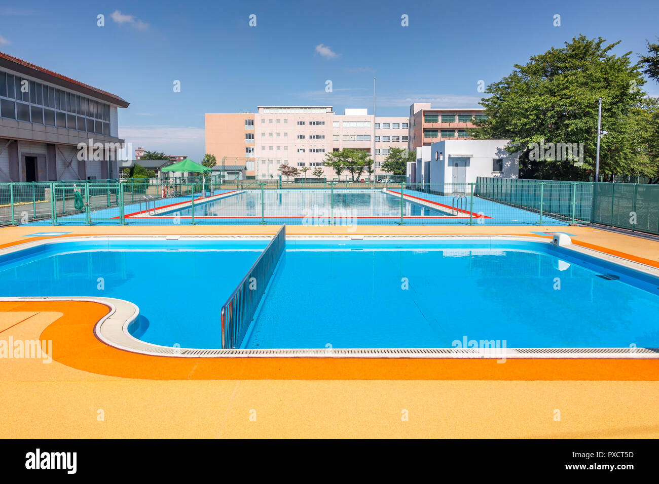 Swimming pool in bold complementary colors, Kanazawa, Japan Stock Photo ...