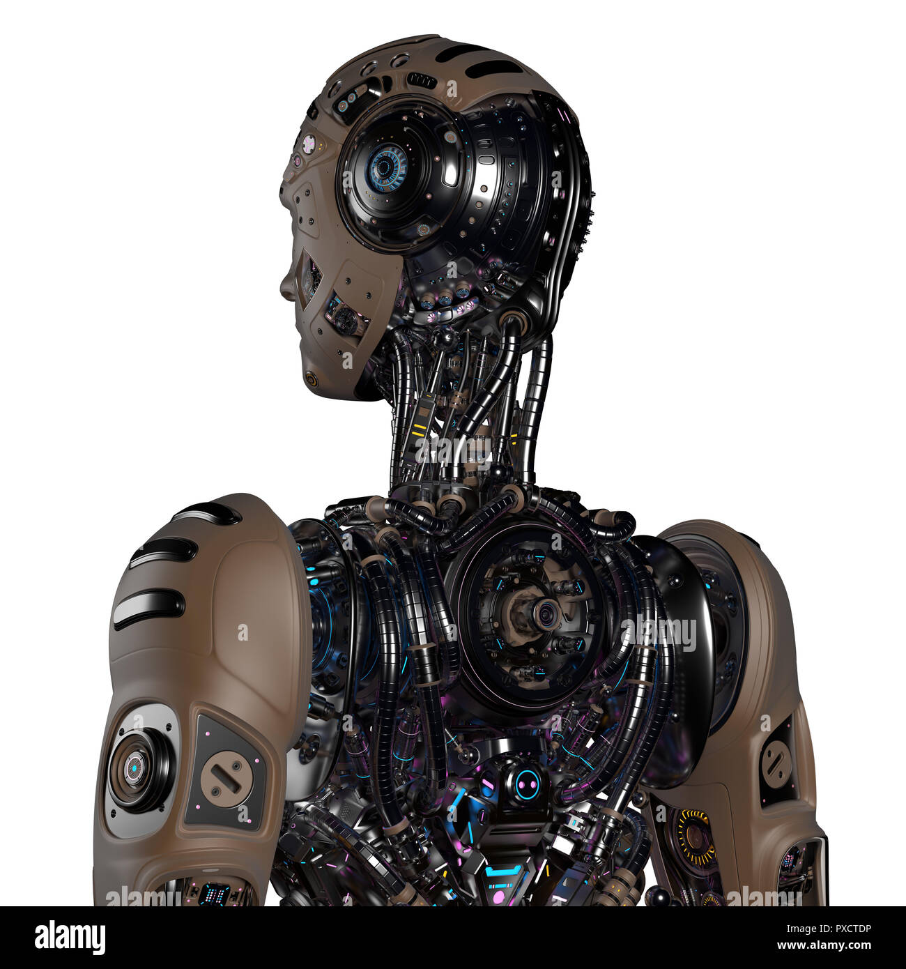 Futuristic Robot Man. back view. Isolated on white background. 3D ...