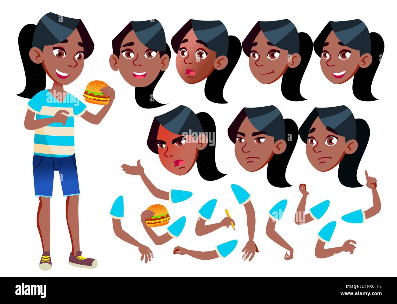 Girl, Child, Kid, Teen Vector. Black. Afro American. Leisure ...