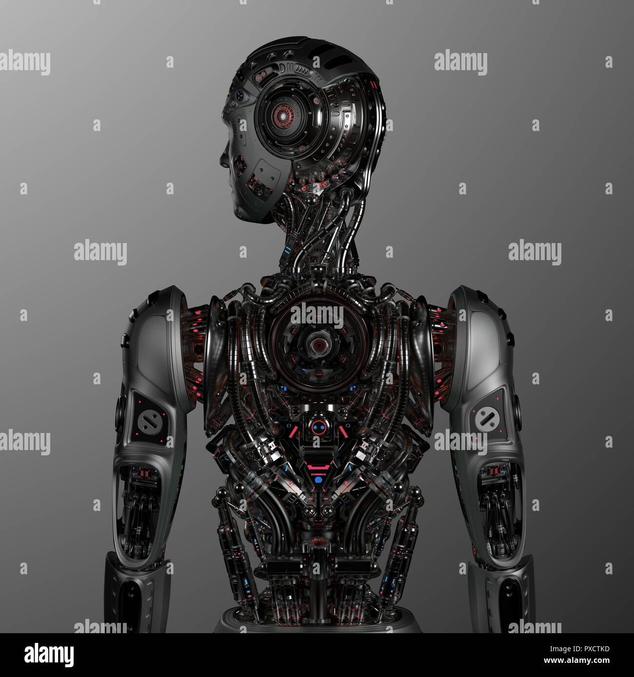 Futuristic Robot Man. back view. Isolated on gray background. 3D Render ...