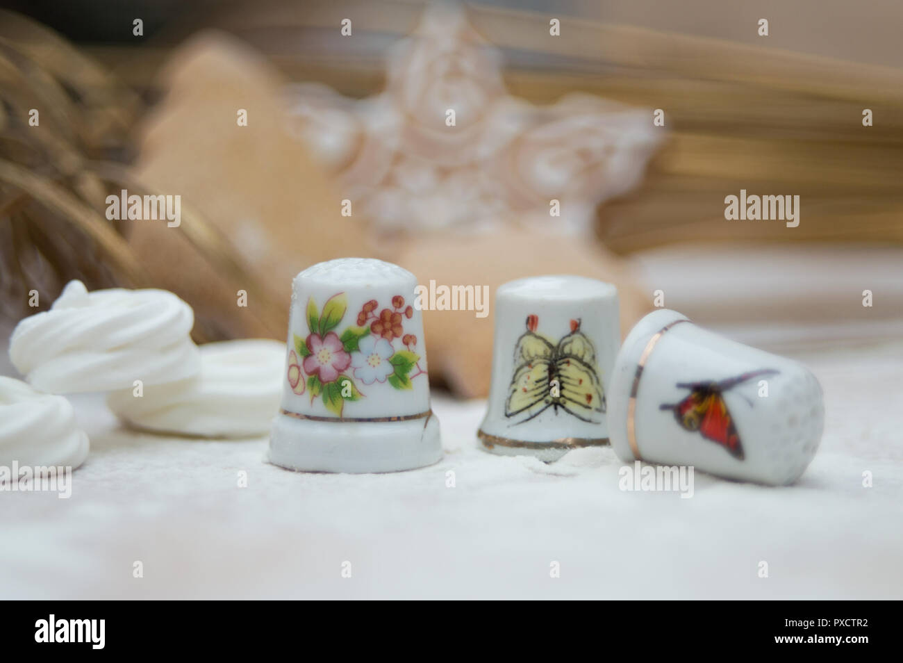 Christmas interior with meringue rings and porcelain thimbles Stock ...