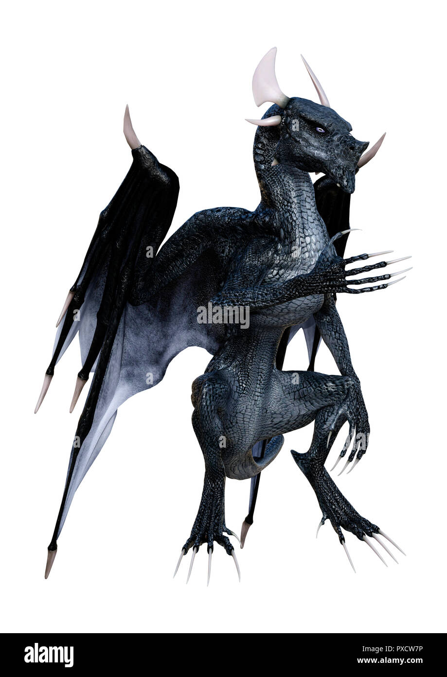 3D rendering of a black fantasy dragon isolated on white background ...