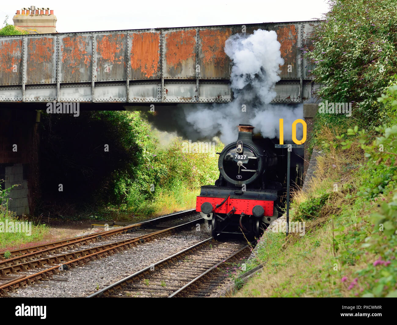 GWR Manor Class loco No 7827 Lydham Manor leaving Paignton on the ...