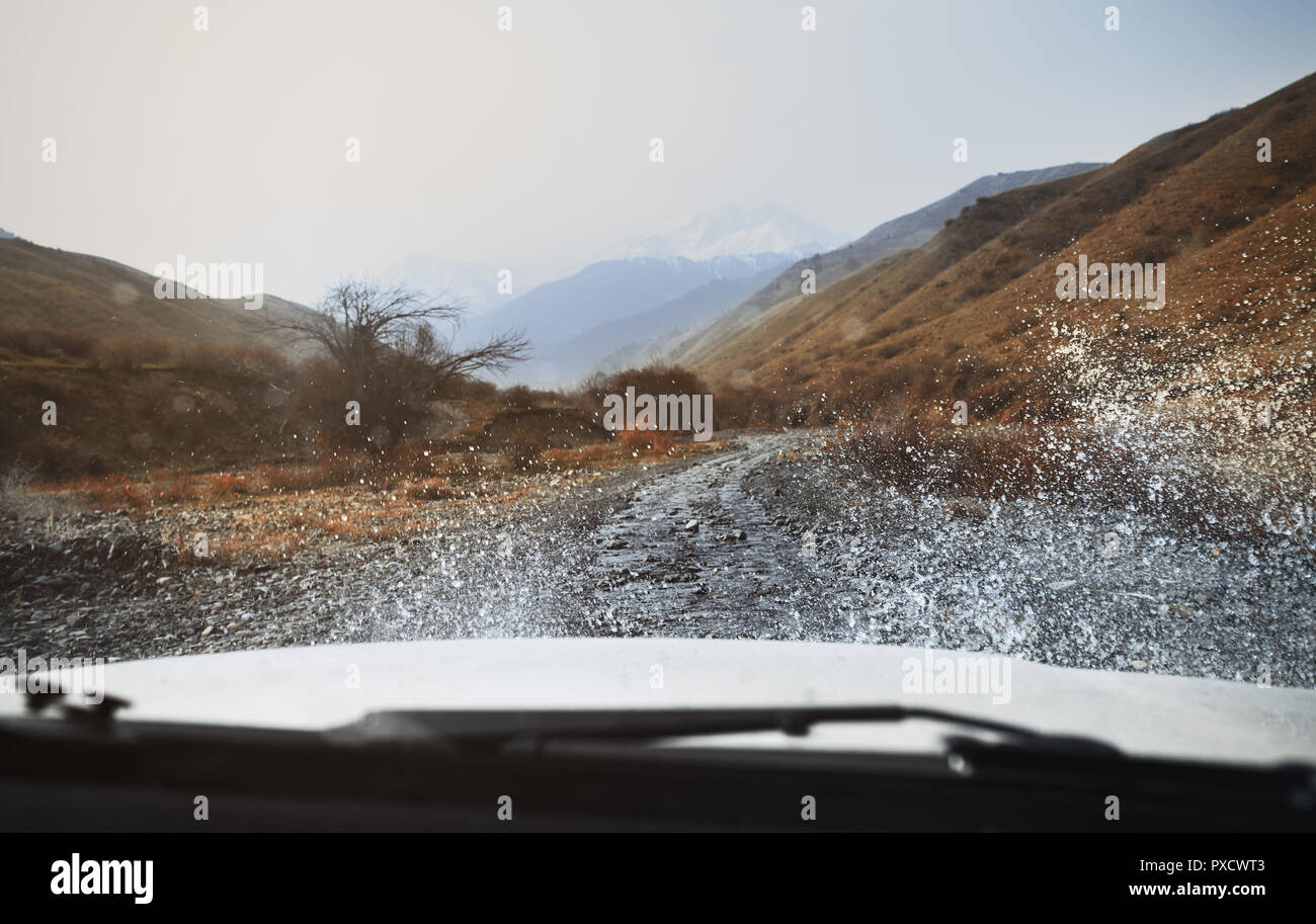 Road trip through the nature of Europe. Car point of view Stock Photo ...