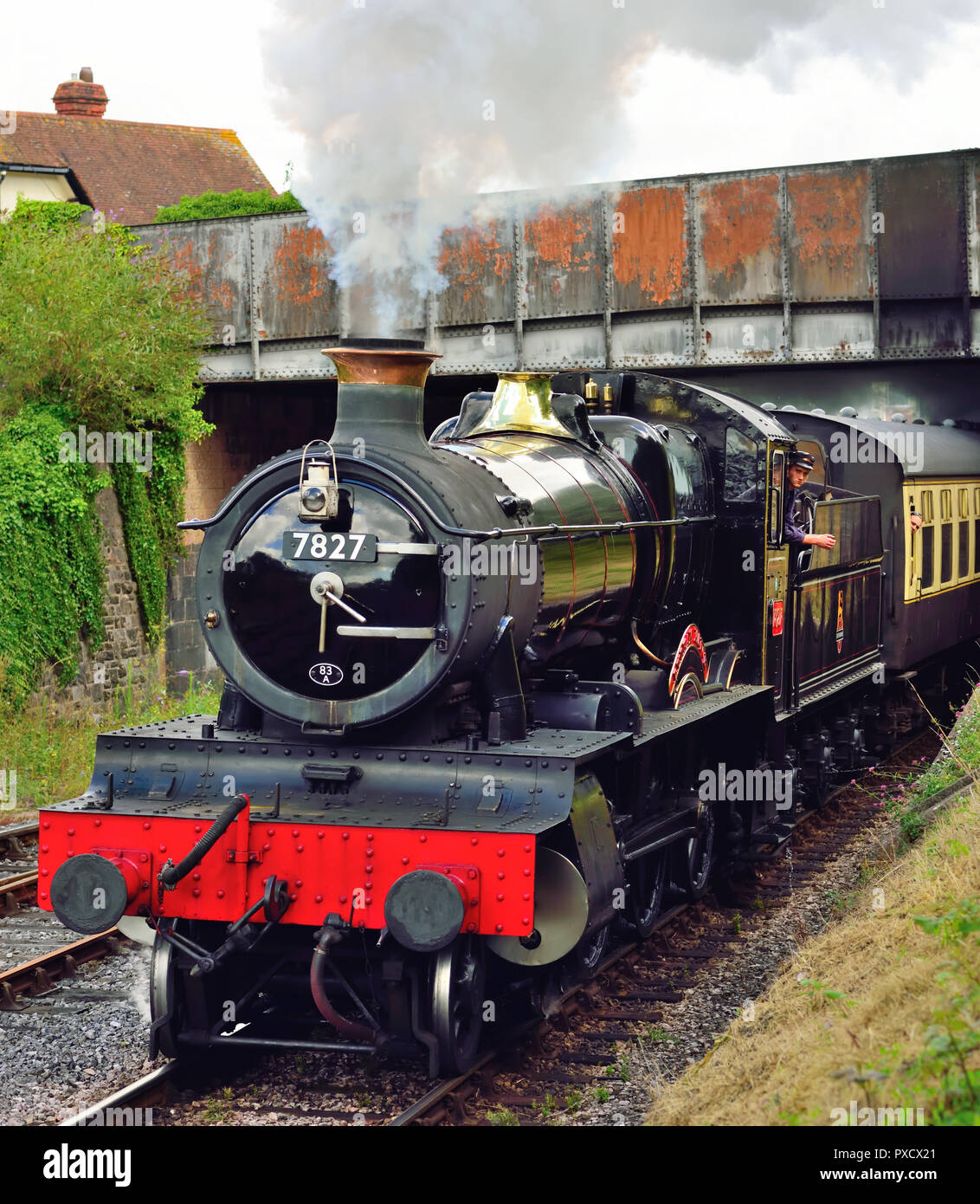 GWR Manor Class loco No 7827 Lydham Manor leaving Paignton on the ...