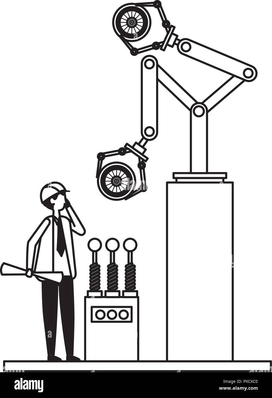 automotive service man machine wheel car vector illustration Stock ...