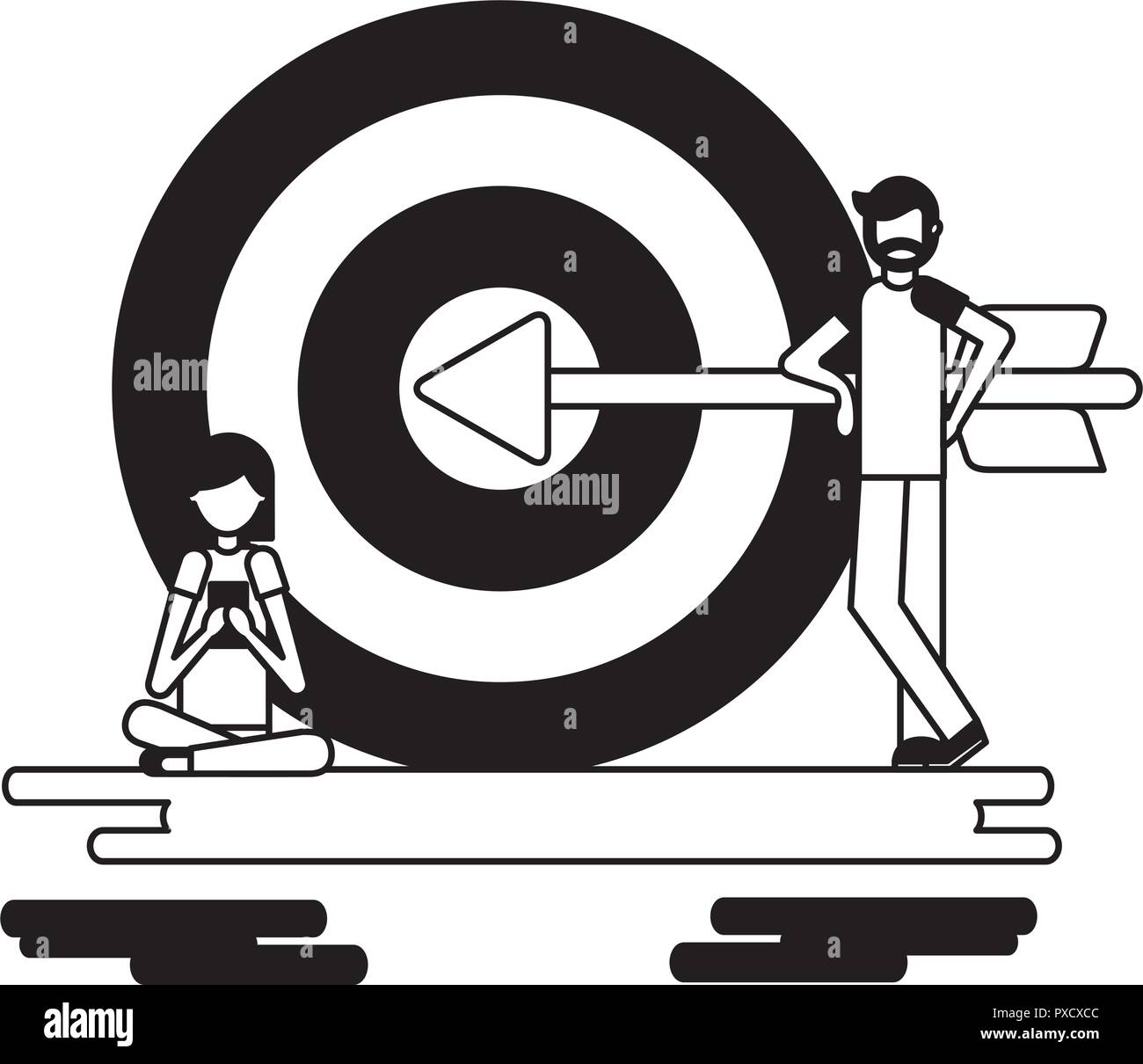 outdoor target people sitting using telephone vector illustration Stock ...
