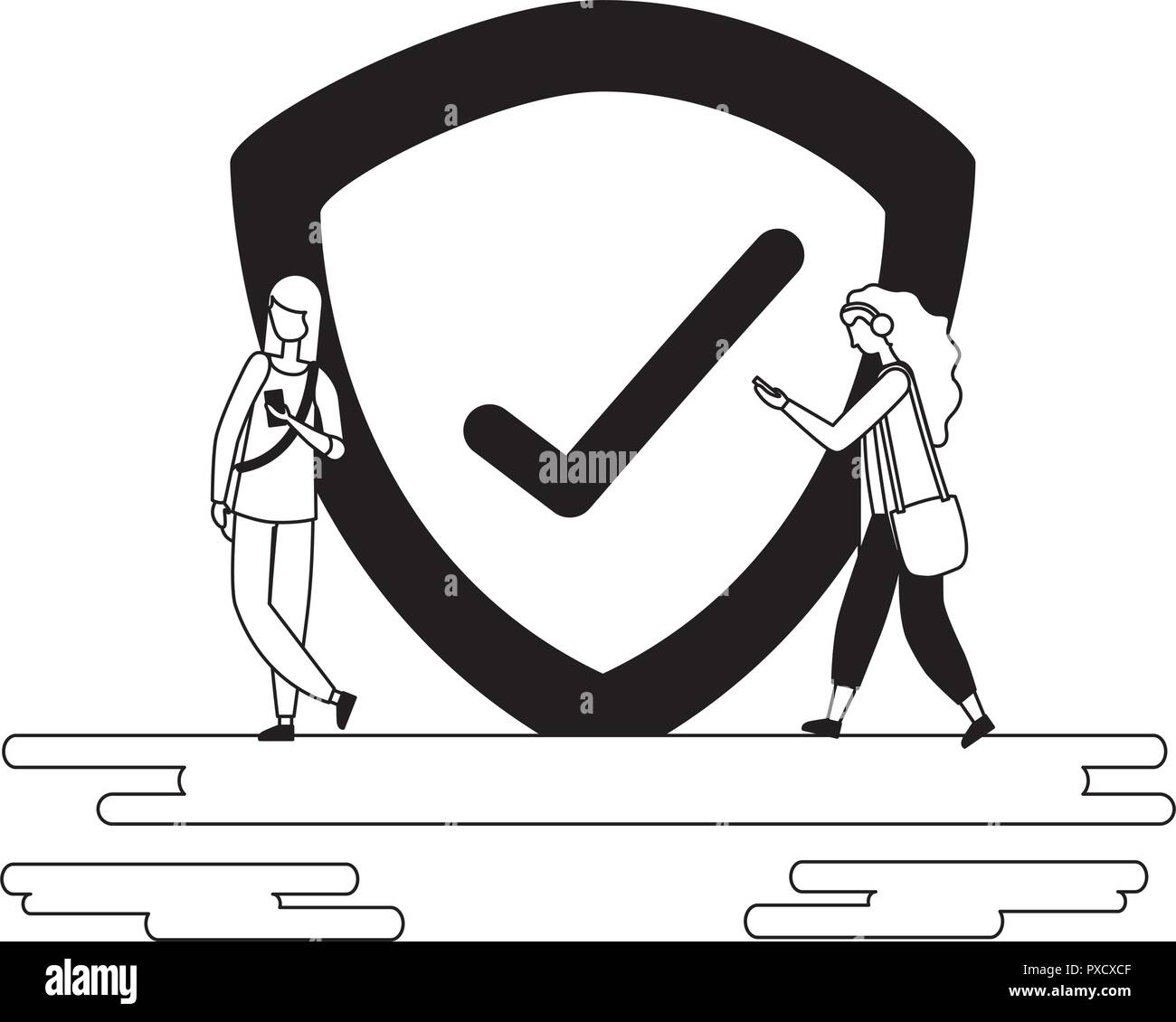 outdoor women shield safety security vector illustration Stock Vector ...