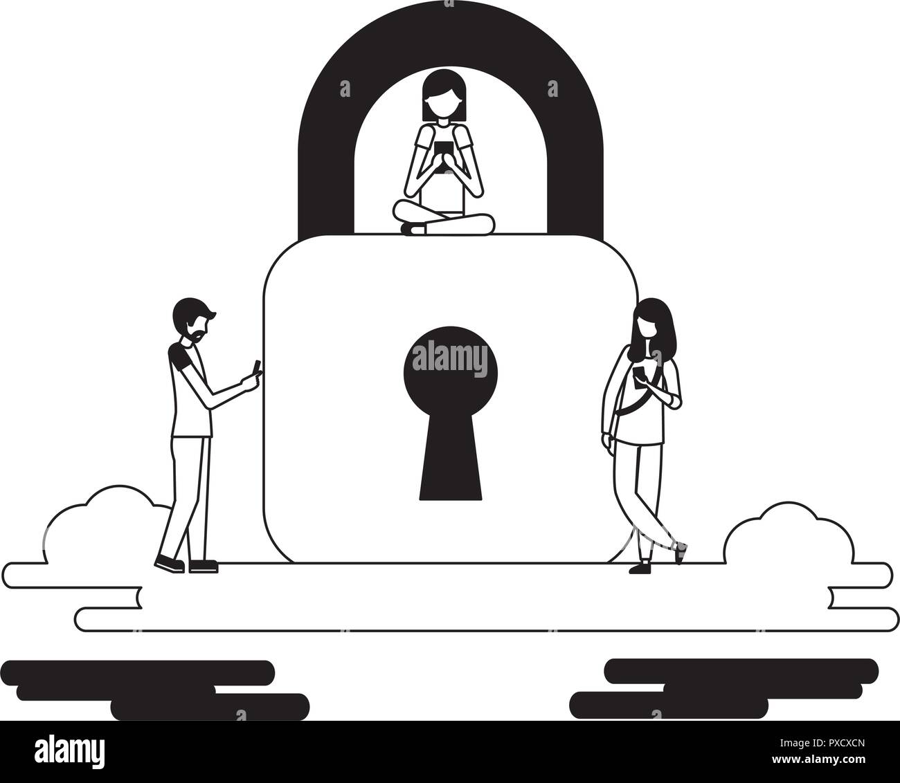 outdoor security padlock safe people vector illustration Stock Vector ...