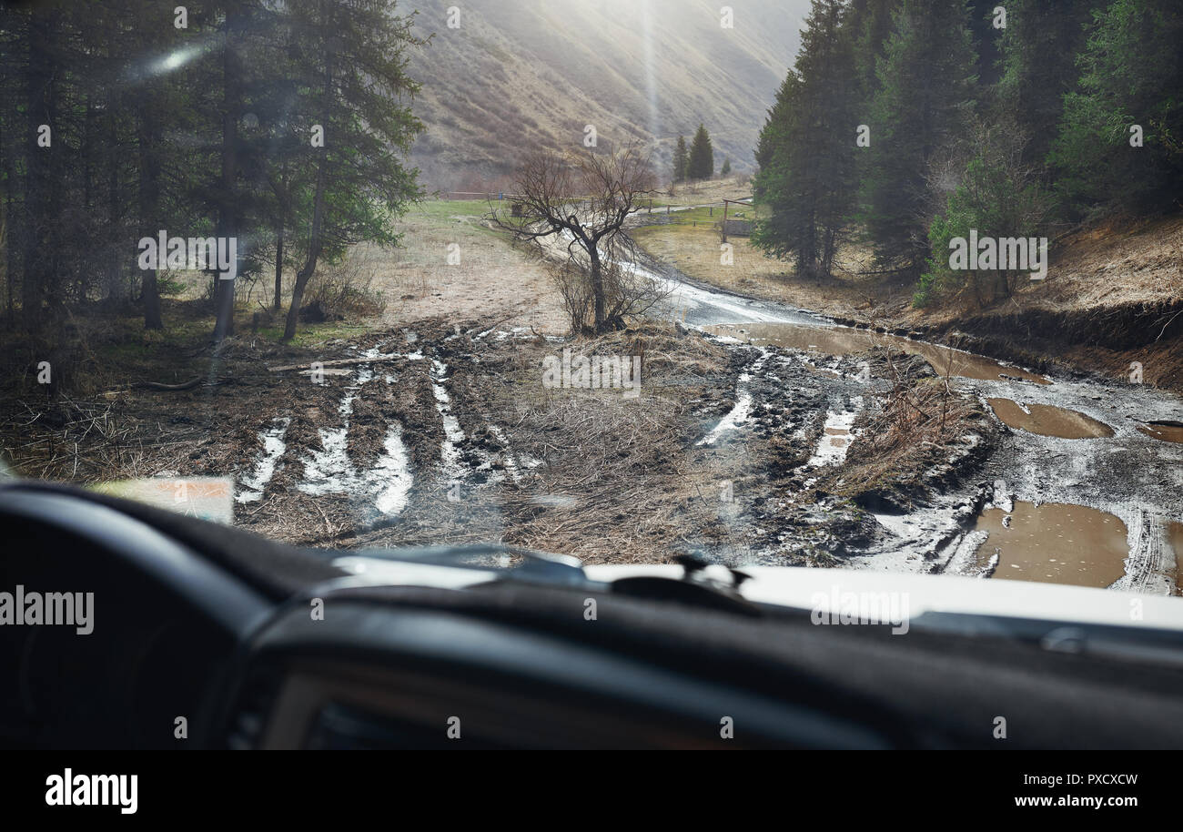 Road trip through the nature of Europe. Car point of view Stock Photo ...