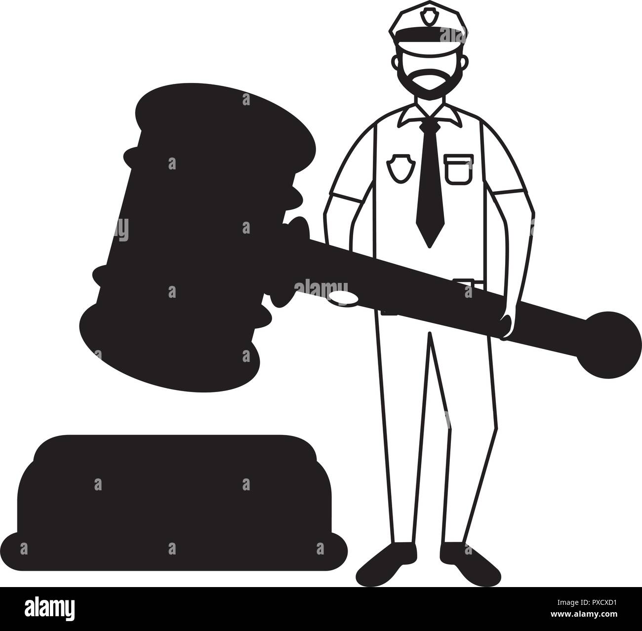 police man holding court hammer justice vector illustration Stock ...