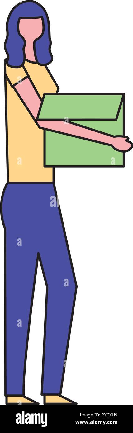 volunteers help woman carry hold box vector illustration Stock Vector ...