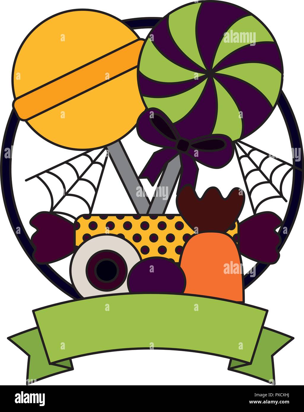 halloween day candys ribbon lollipops flavors eye vector illustration ...