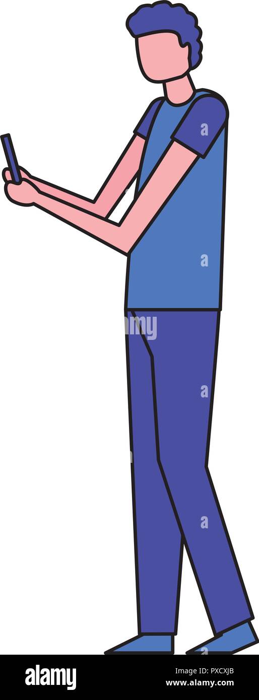 volunteers boy stand using telephone chat vector illustration Stock ...