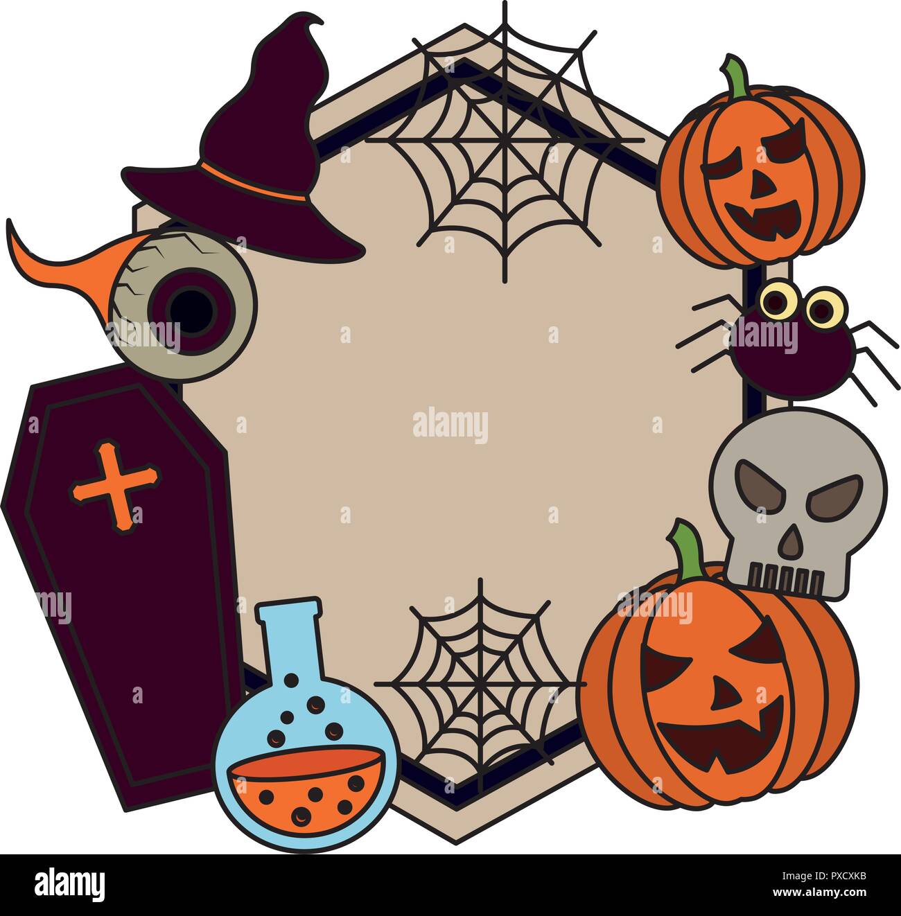 halloween day candys sticker spiderweb eye pumpkins skull potion vector ...