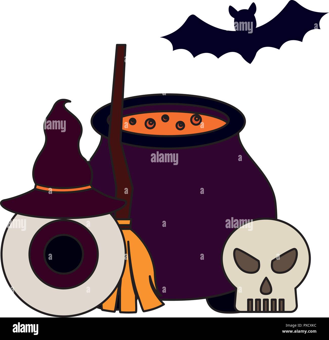 halloween day candys bat broom skull eye hat boiler vector illustration ...