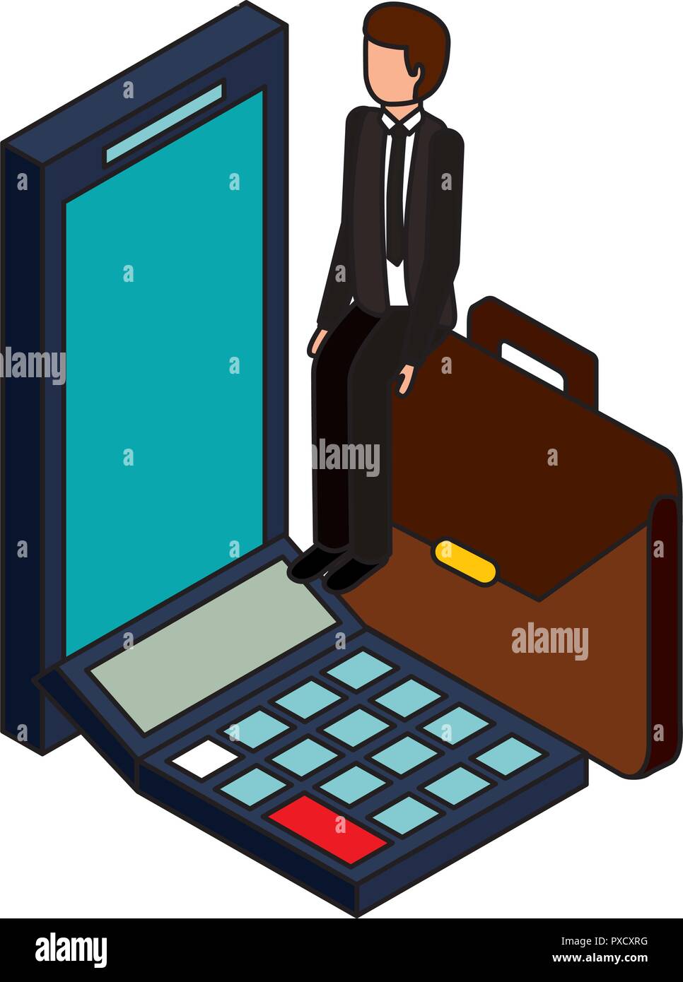 businessman mobile calculator and briefcase vector illustration Stock ...