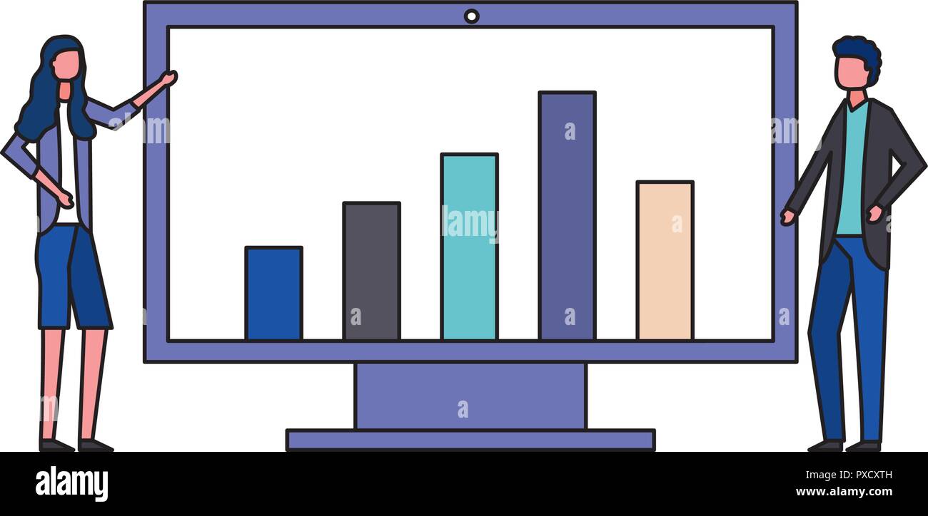businessman and woman computer chart financial vector illustration ...
