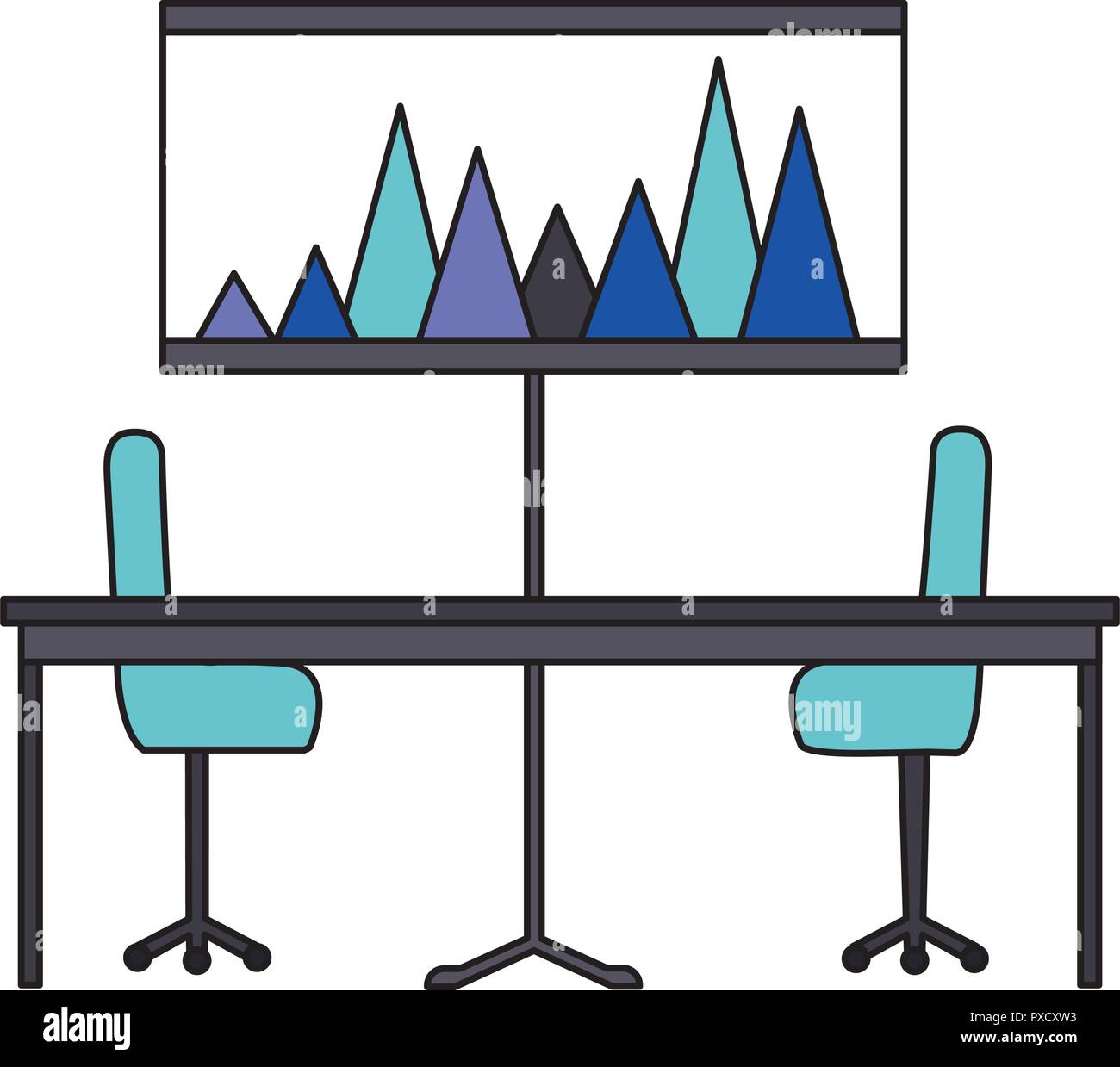 office presentation board diagram chairs table vector illustration ...