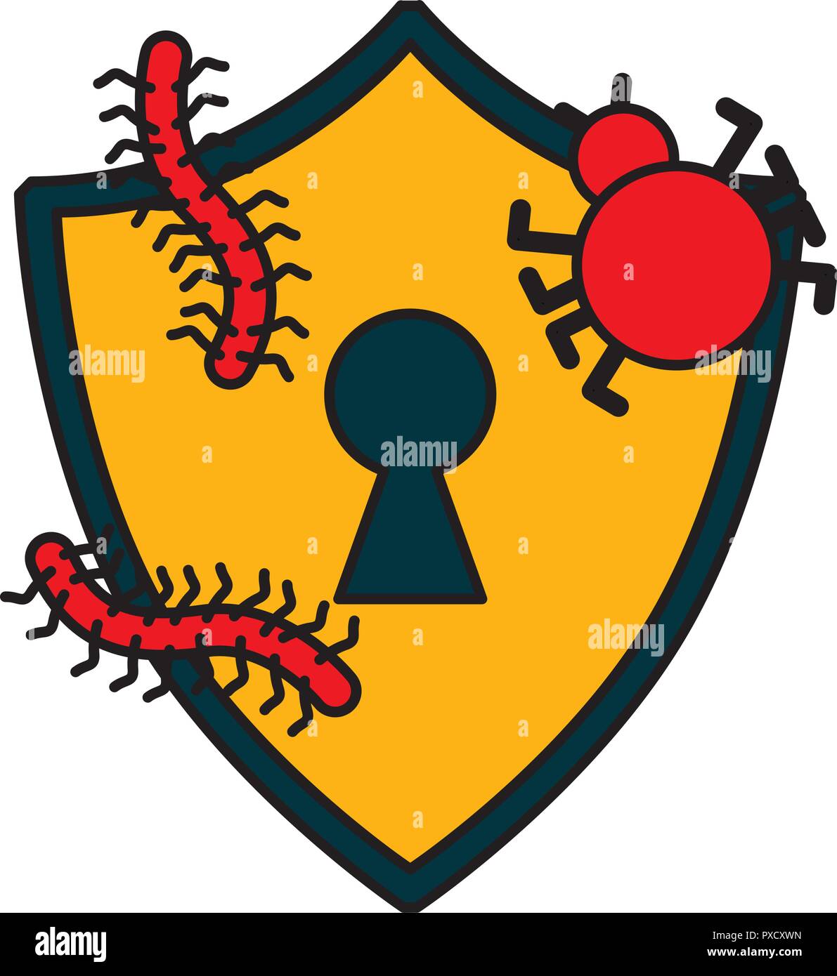 shield protection worm virus cyber security digital vector illustration ...
