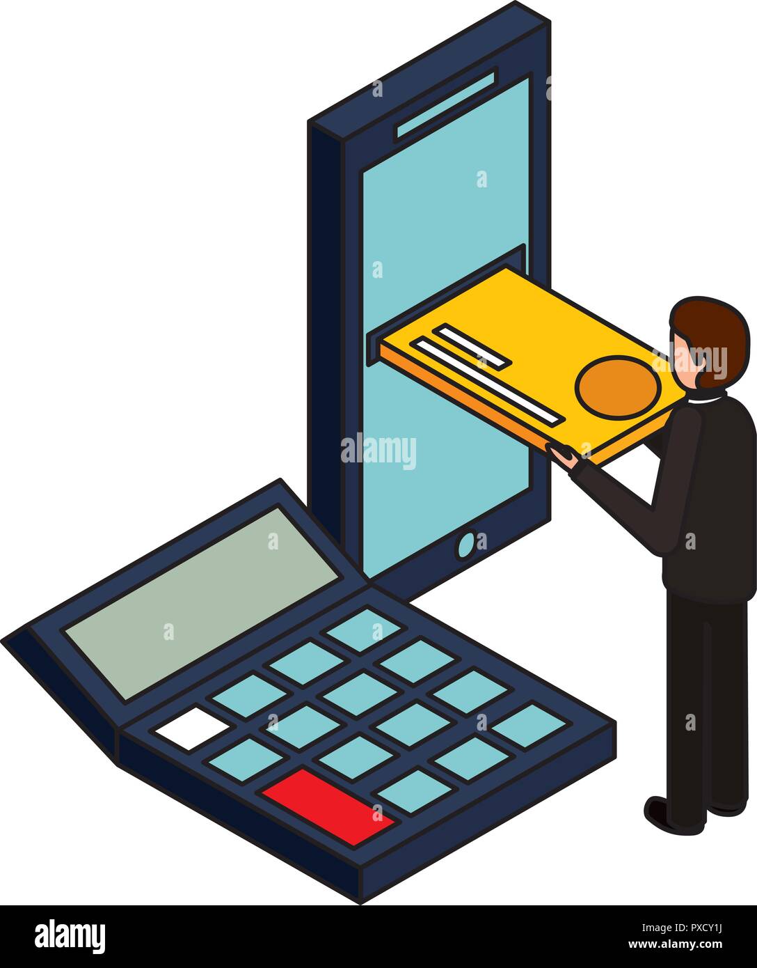 businessman mobile online calculator money business vector illustration ...