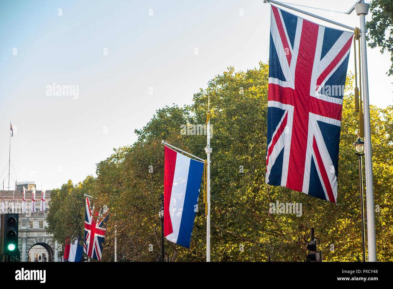 Dutch and Union flags hanging in the Mall for the state visit of the ...