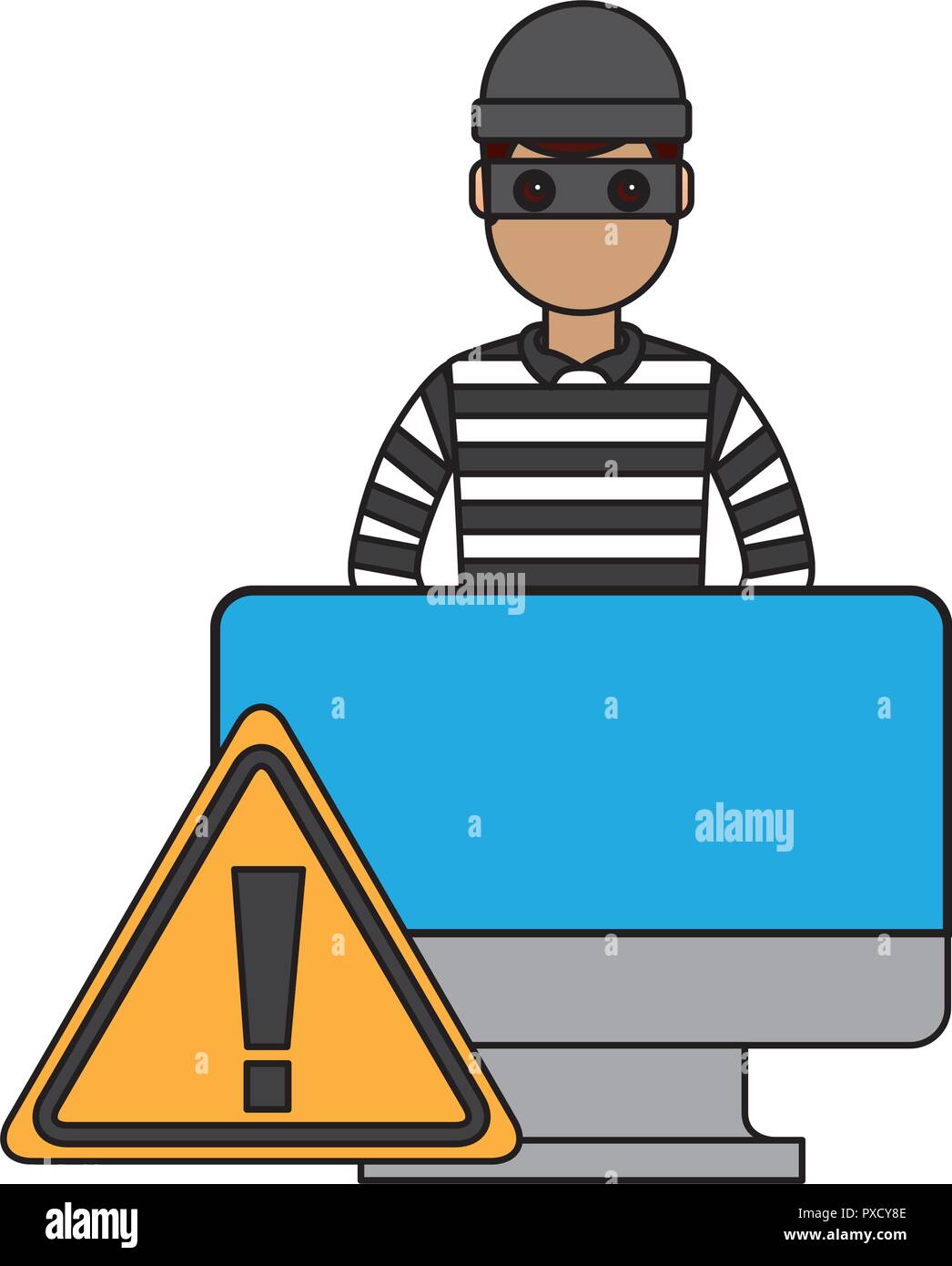 hacker computer warning sign cyber security digital vector illustration ...