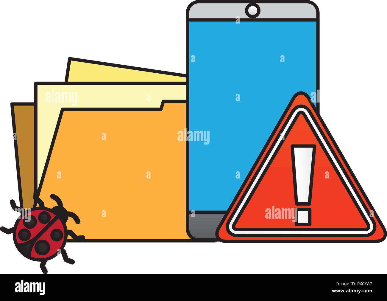 mobile folder warning alert cyber security digital vector illustration ...