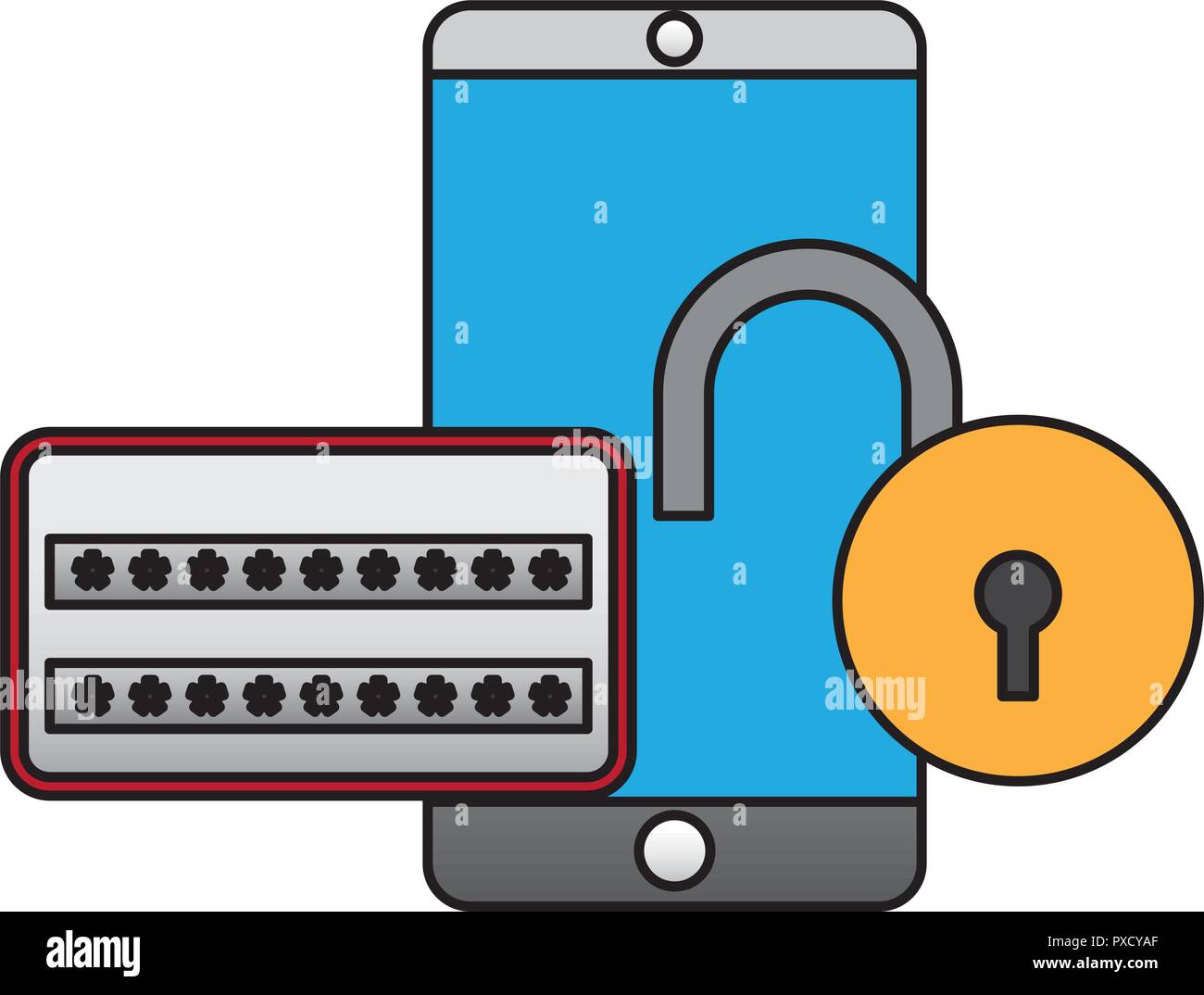 mobile padlock password cyber security digital vector illustration ...