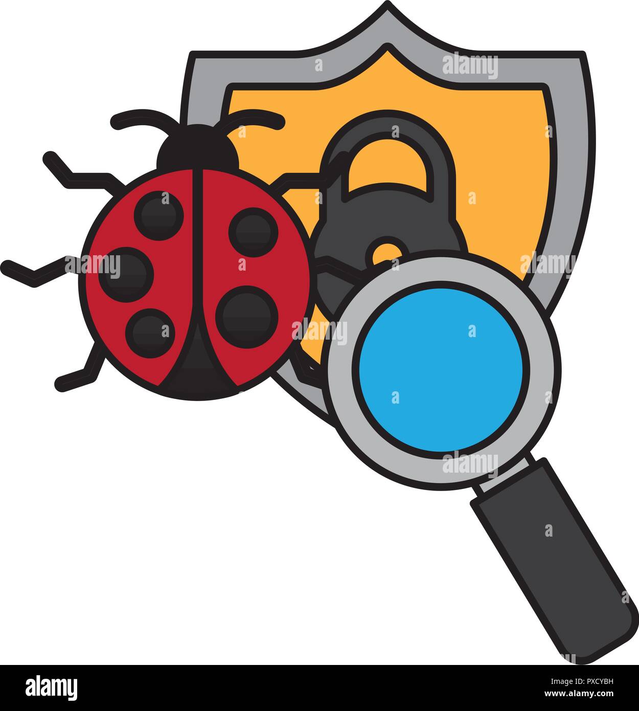 virus shield magnifying glass cyber security digital vector ...