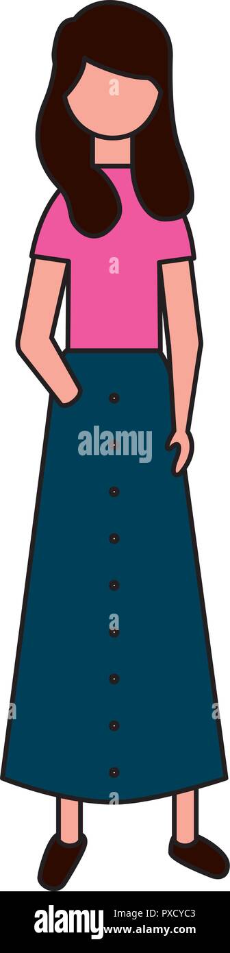 young woman standing character on white background vector illustration ...