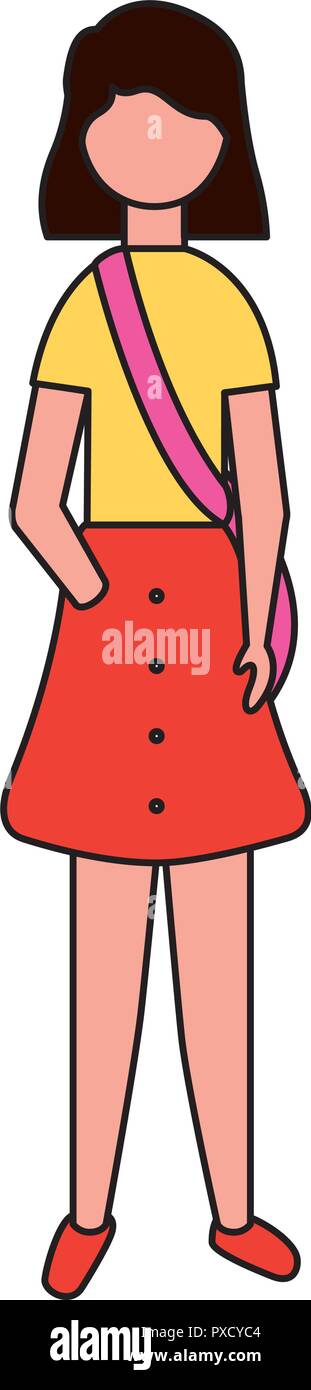 young woman standing character on white background vector illustration ...