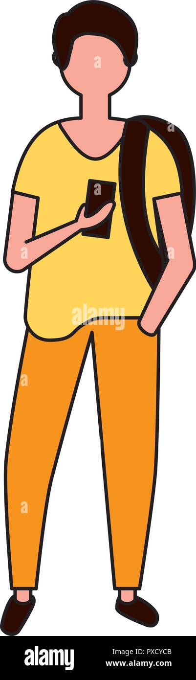man using mobile on white background vector illustration Stock Vector ...