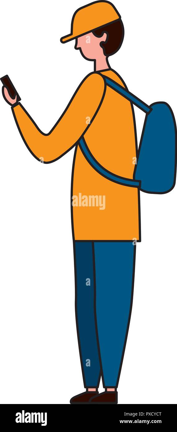 man using mobile on white background vector illustration Stock Vector ...