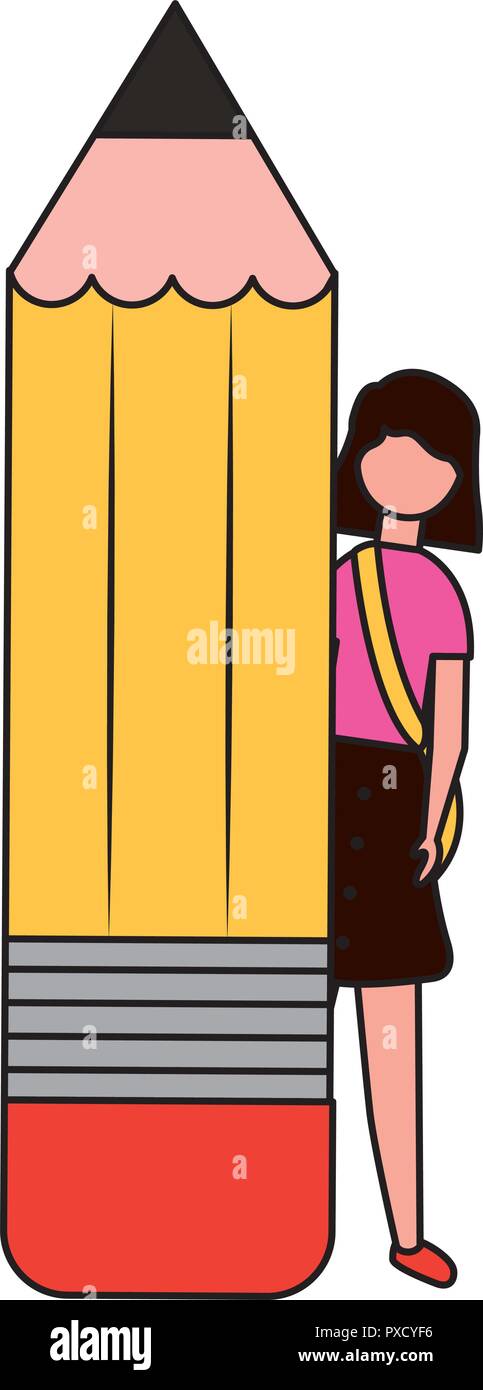 young woman with pencil supply vector illustration Stock Vector Image ...