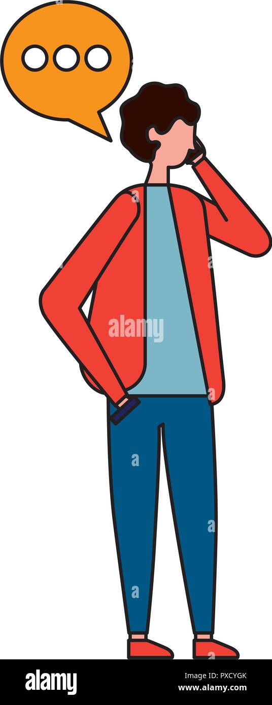 man using mobile with speech bubble vector illustration Stock Vector ...