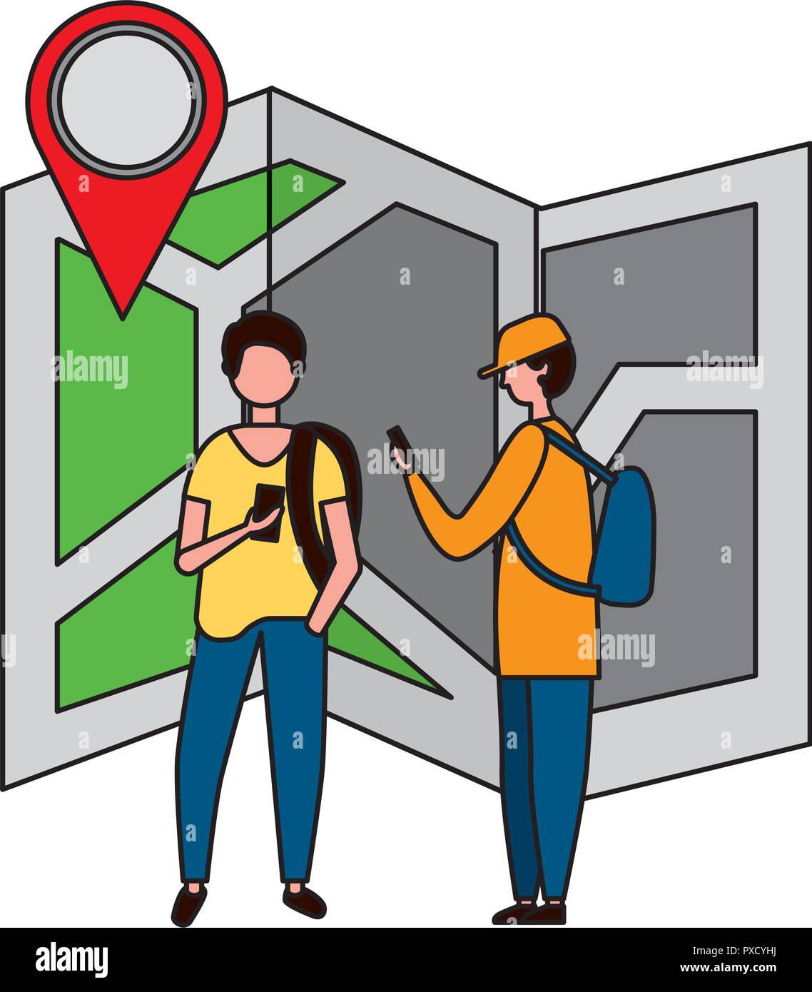 Two people using map guide Stock Vector Images - Alamy