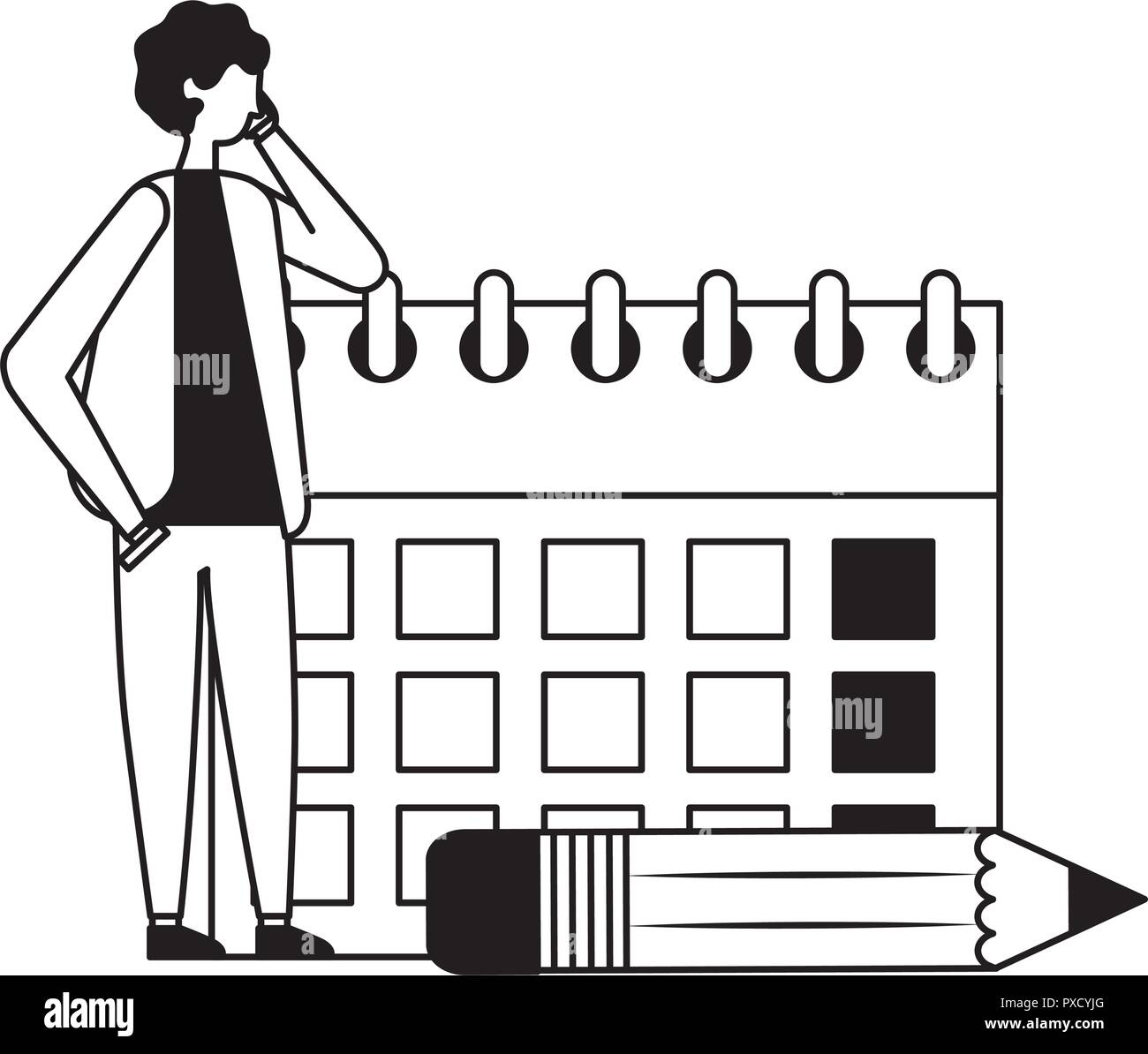 young man with mobile and calendar reminder vector illustration Stock ...