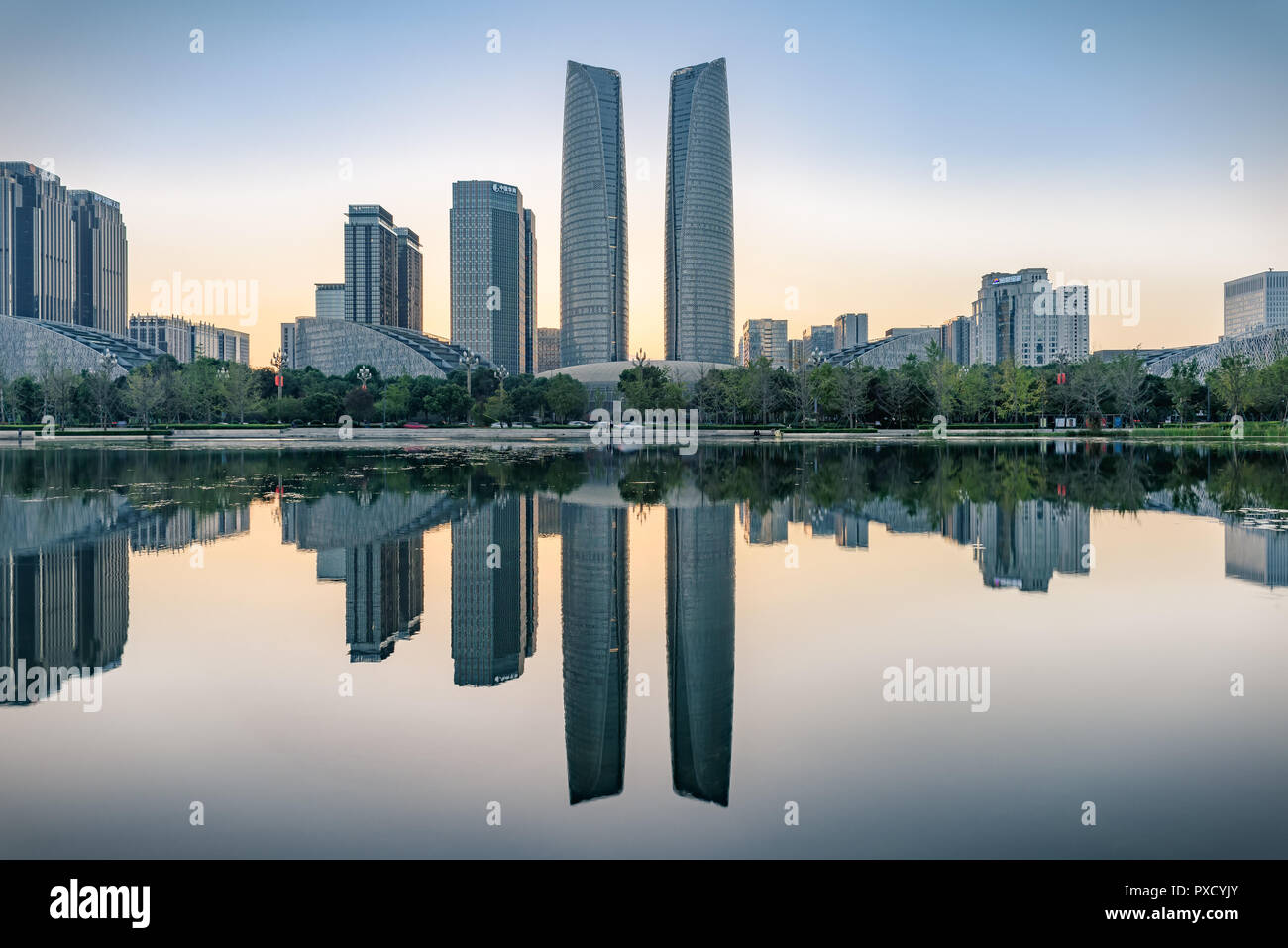 The financial city at sunset time in Chengdu, China Stock Photo - Alamy