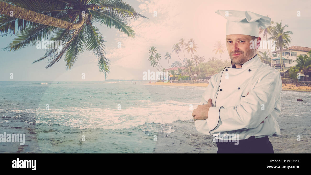 The chief cook is a white man in uniform against the backdrop of the ...