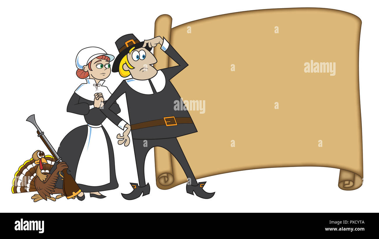 Turkey hiding musket gun from male and female pilgrims thanksgiving ...