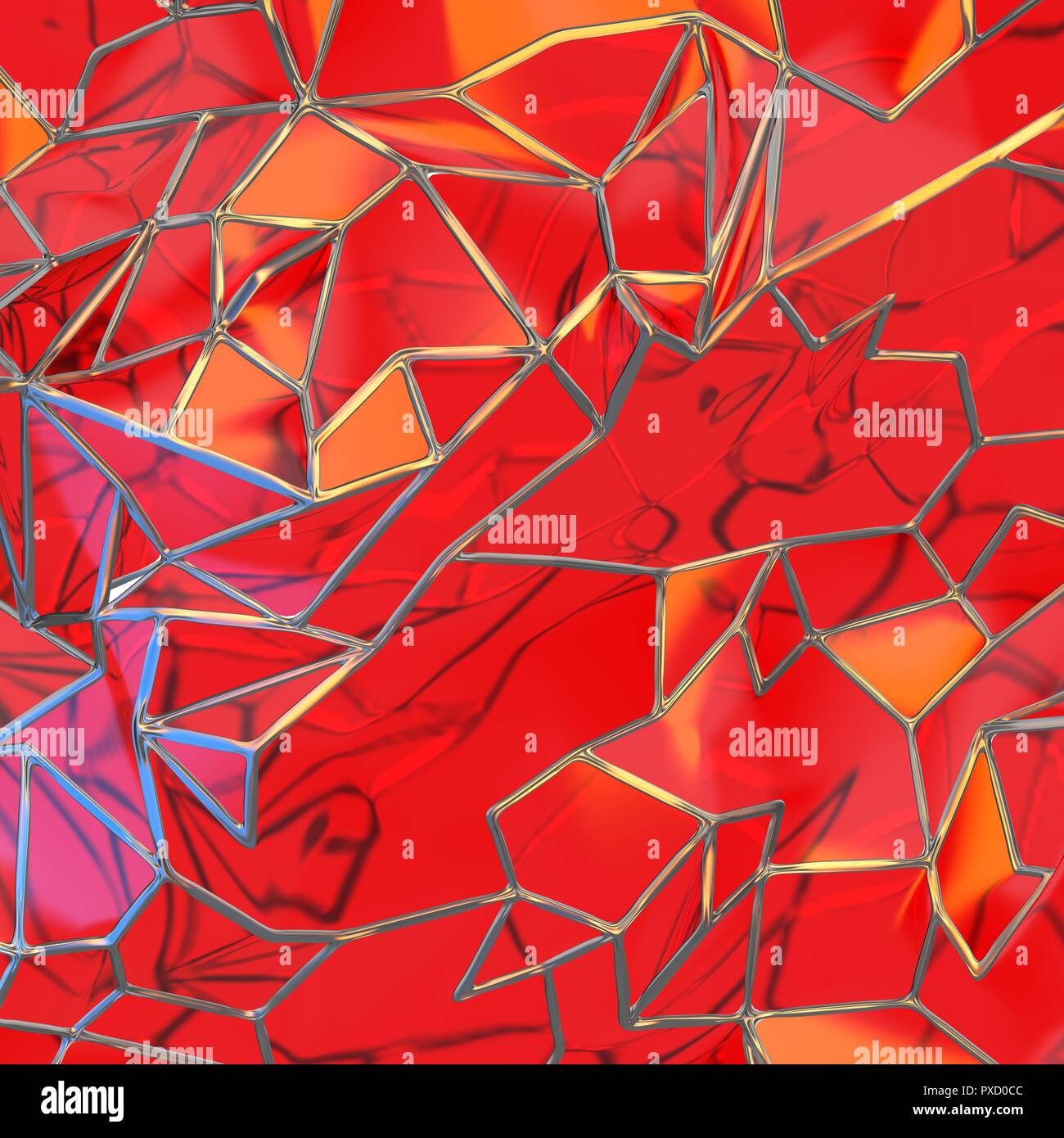 Abstract 3d rendering of chaotic red glass windows landscape structure ...